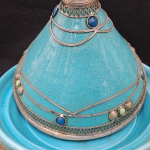 Vintage Moroccan Clay Tagine. Hand Made. Decorated With Blue Glaze and ...