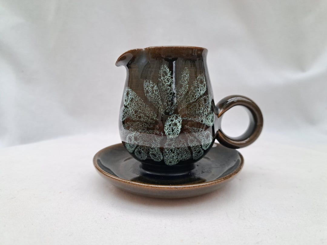 Vintage Lotus Pottery Cream Jug With Fused Dish. Petal on Sage. Michael ...