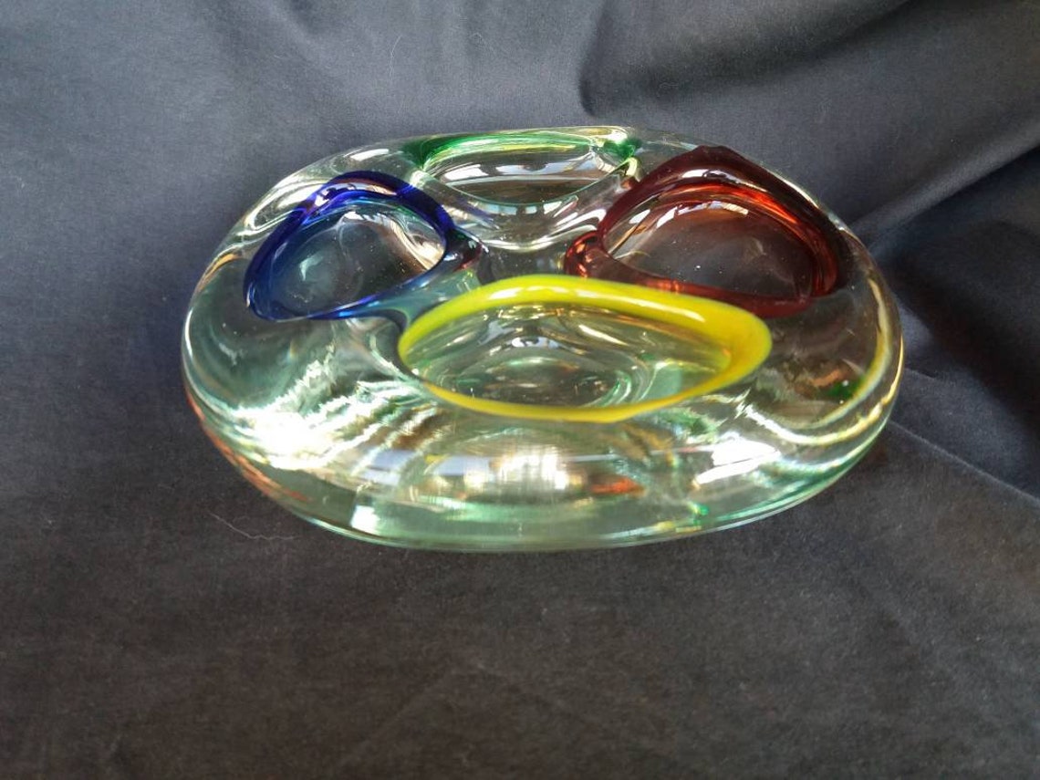 Vintage Romanian Glass Dish With Sectioned Quadrants. Coloured Glass ...