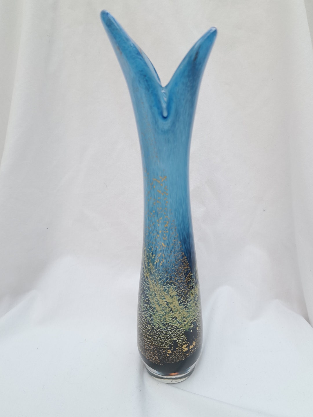 Mtarfa Glass Organic Beak Vase Malta. Encased Blue Ombre Glass With ...