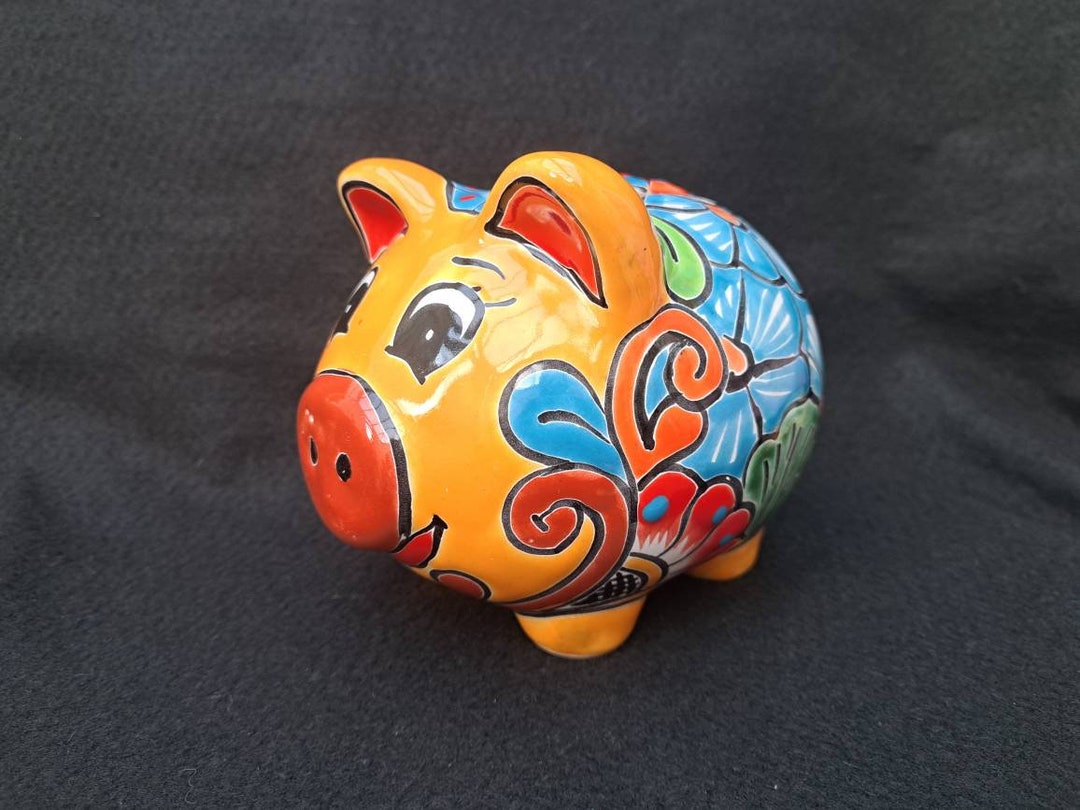 Vintage Mexican Talavera Ceramic Piggy Bank Handpainted in Pueblo Style ...