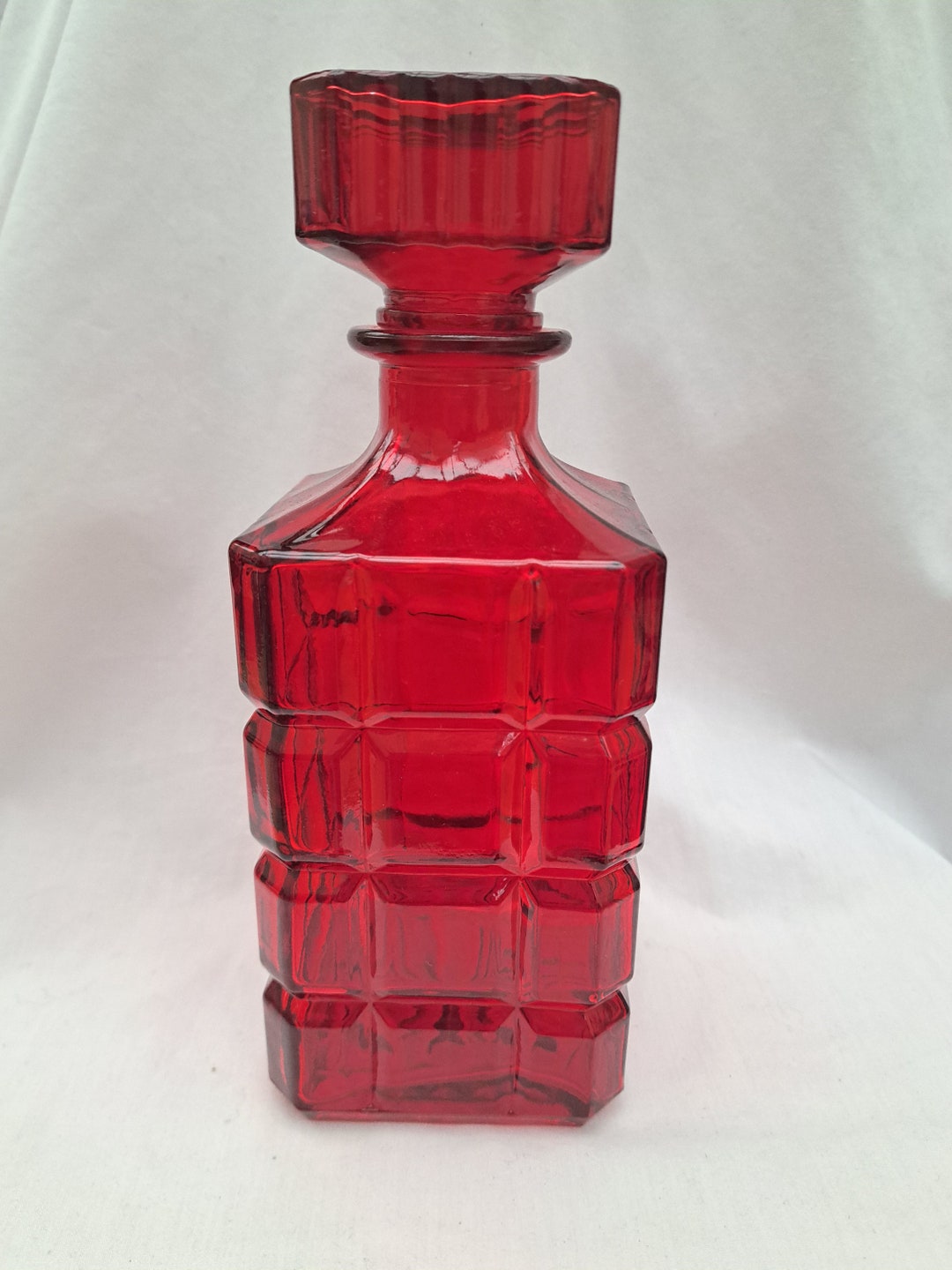 Vintage Ruby Glass Decanter and Stopper. Godinger Glass. Plastic Seal ...