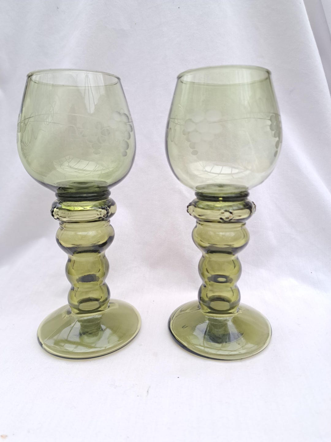 Vintage Roemer Glasses. Olive Green Hollow Stem. Blackberry Prunt ...