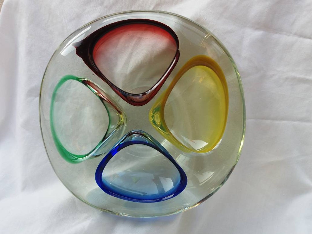 Vintage Romanian Glass Dish With Sectioned Quadrants. Coloured Glass ...