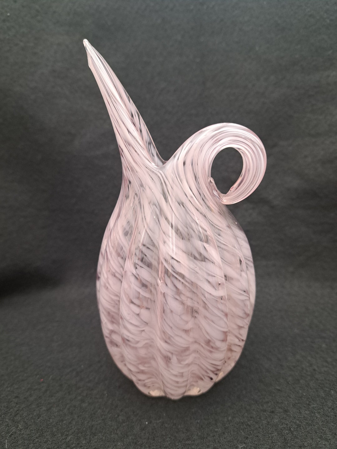 Vintage Japanese Leftons Glass Pitcher Vase Jug. Pink Lilac Swirled ...