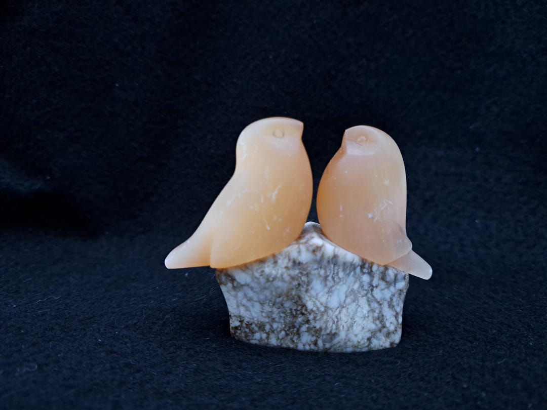 Vintage Russian Selenite Love Birds Gypsum Satun Spar Carving on Marble ...