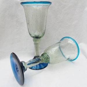 Vintage Mexican Wine Goblets. Recycled Glass Handmade Blue Glass. Large ...