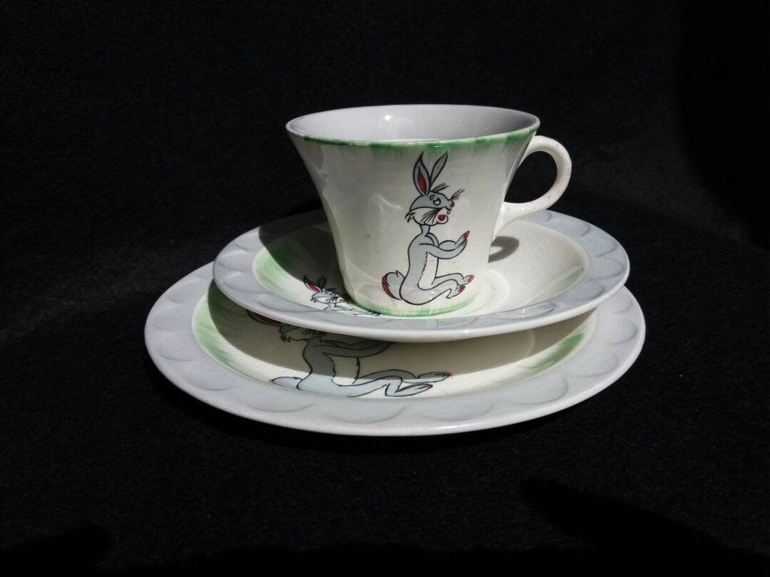 RARE Staffordshire Early Bugs Bunny Childs Trio Breakfast Set. Transfer ...