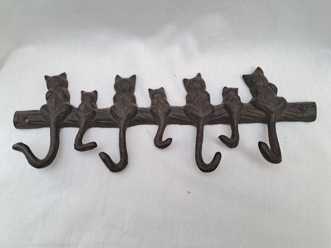 Vintage Cast Iron CATS Key Holder Key Hooks. Seven Hooks. Brown Painted ...