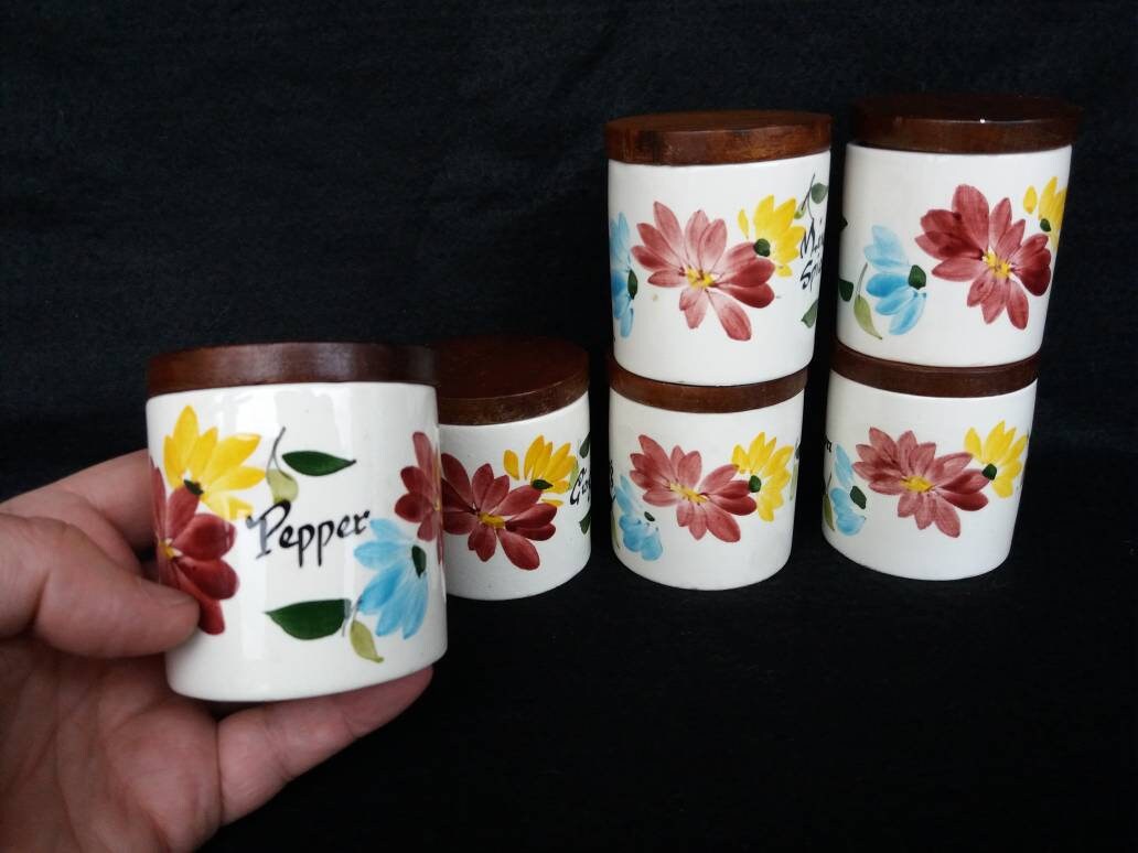 Toni Raymond Pottery Spice Jars. Ceramic. Wooden Lids. West - Etsy