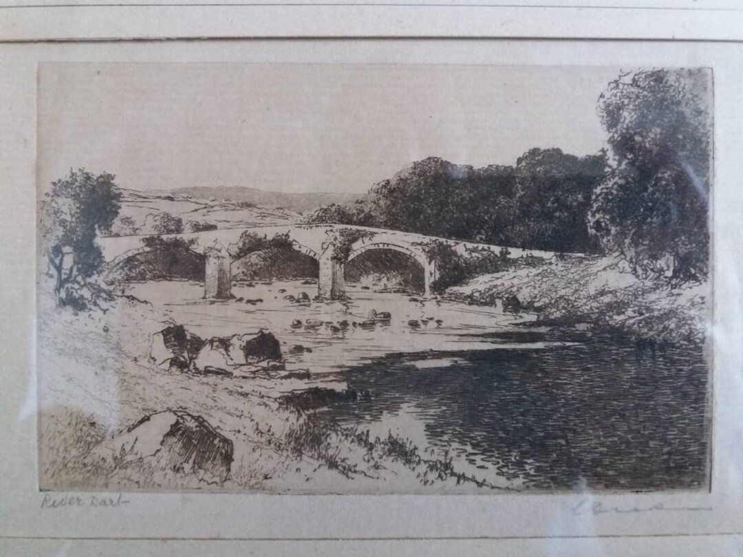Vintage Drypoint Etching of River Dart by Charles Dickens. 20th Century ...