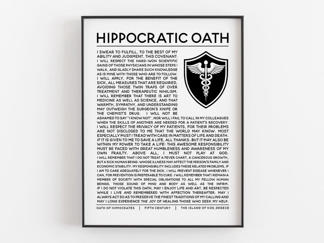The Hippocratic Oath Printable, Digital Download, Doctor Clinic Medical ...