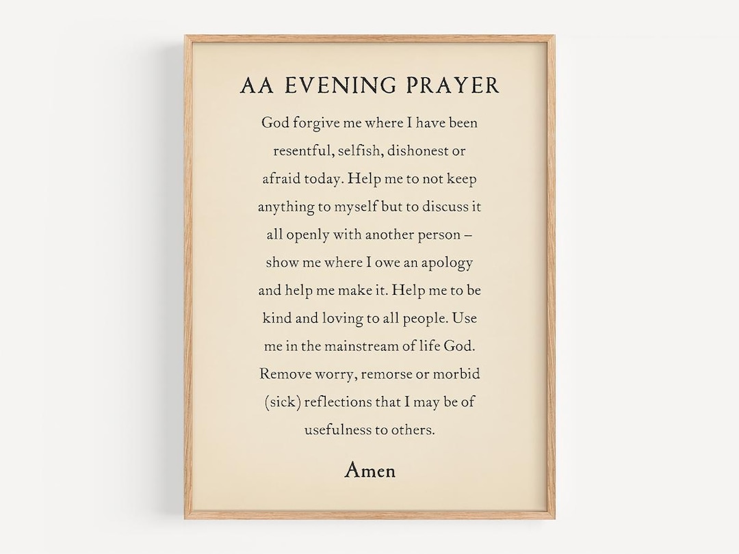 Evening Prayer - Alcoholics Anonymous Printable, Twelve Step Healing ...