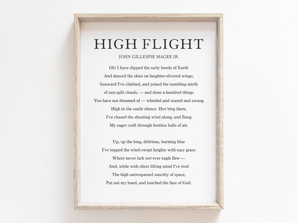 High Flight Poem by John Gillespie Magee Printable, Aviator Print ...