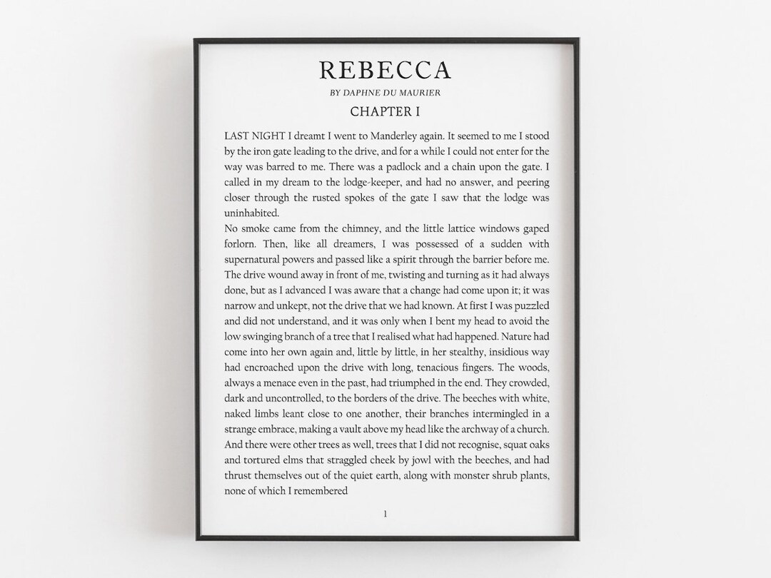 Rebecca Book First Page Chapter 1 by Daphne Du Maurier Printable ...