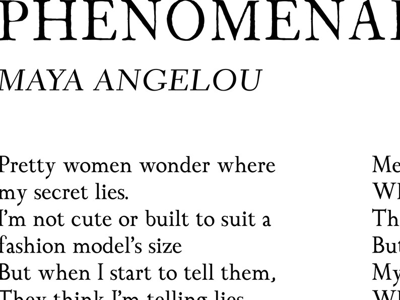 Phenomenal Woman Poem by Maya Angelou Printable, Female Empowerment ...