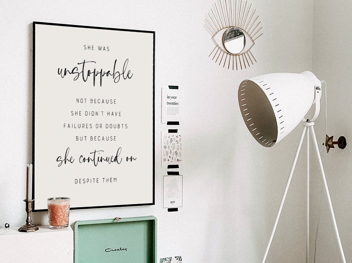 She Was Unstoppable Quote Printable, Girls Bedroom Wall Art, Digital ...