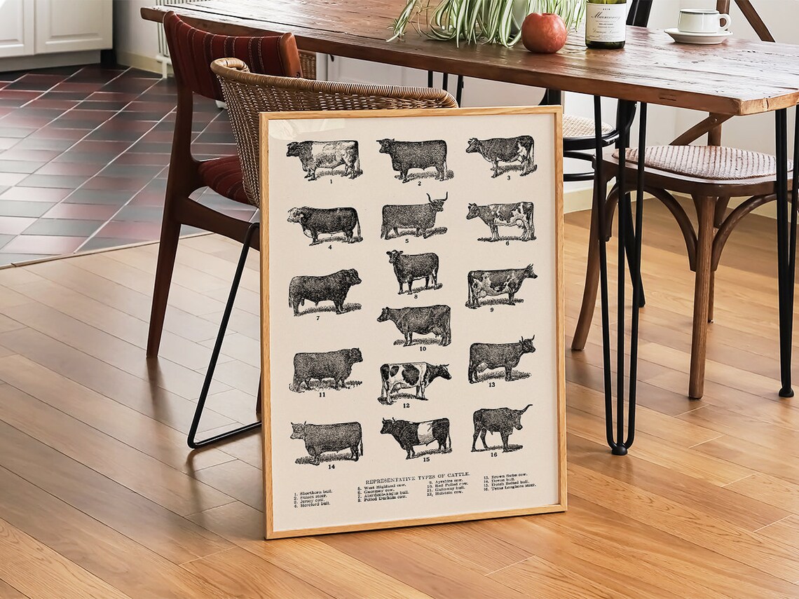 Breeds of Cow Printable, Types of Cattle, Digital Download, Farmhouse ...