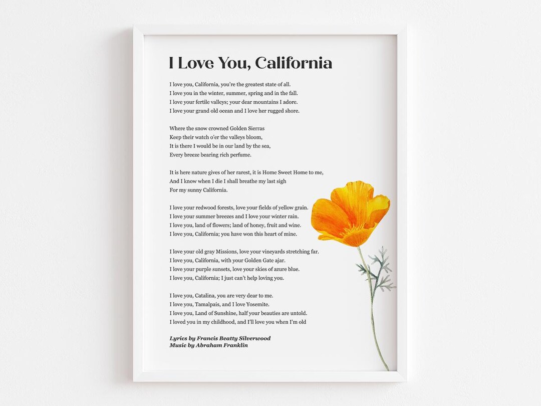 I Love You California Poem Printable, Digital Download, Poppy Flower ...