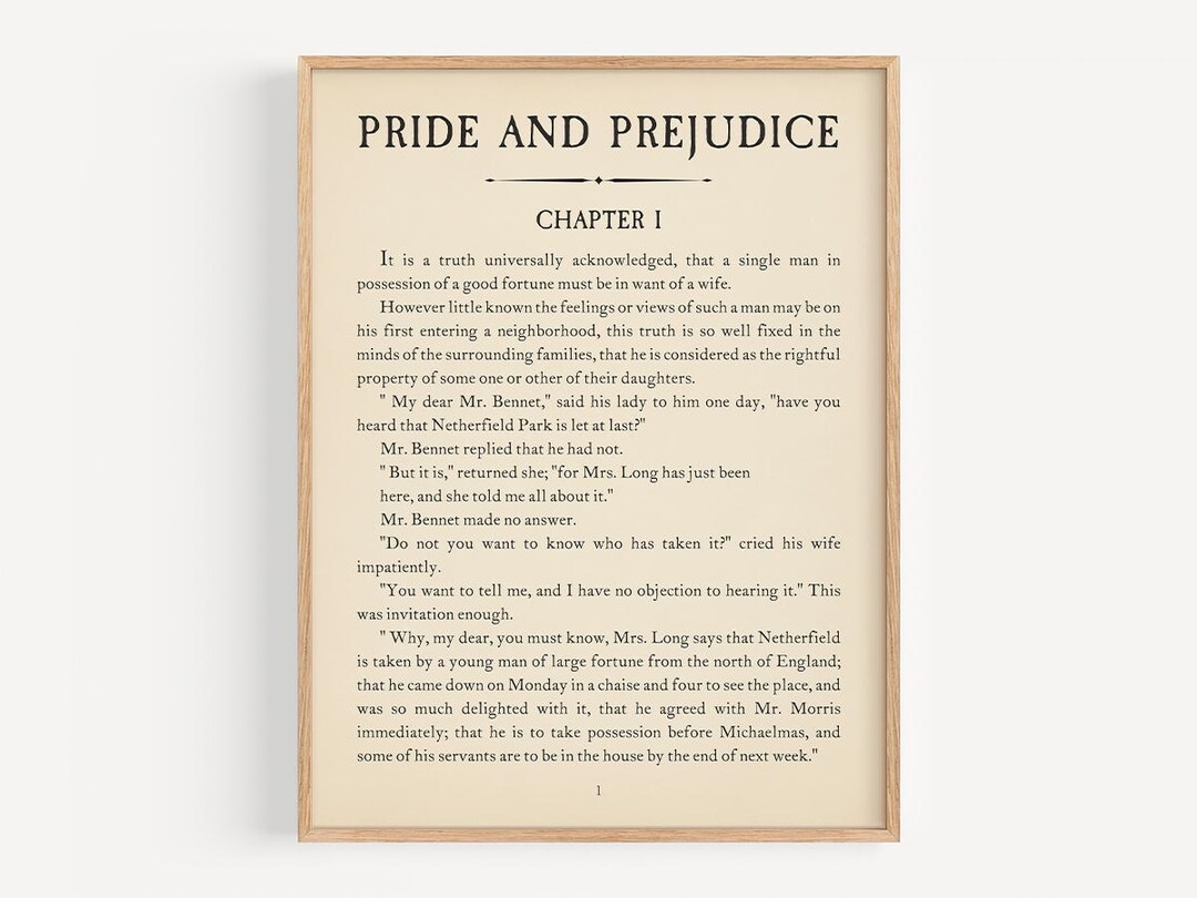 Pride & Prejudice First Page Vintage Chapter 1 - Jane Austen Printable ...
