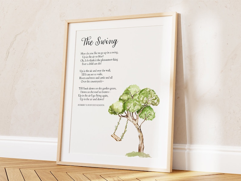 The Swing Poem by Robert Louis Stevenson Printable, Childhood Tree ...