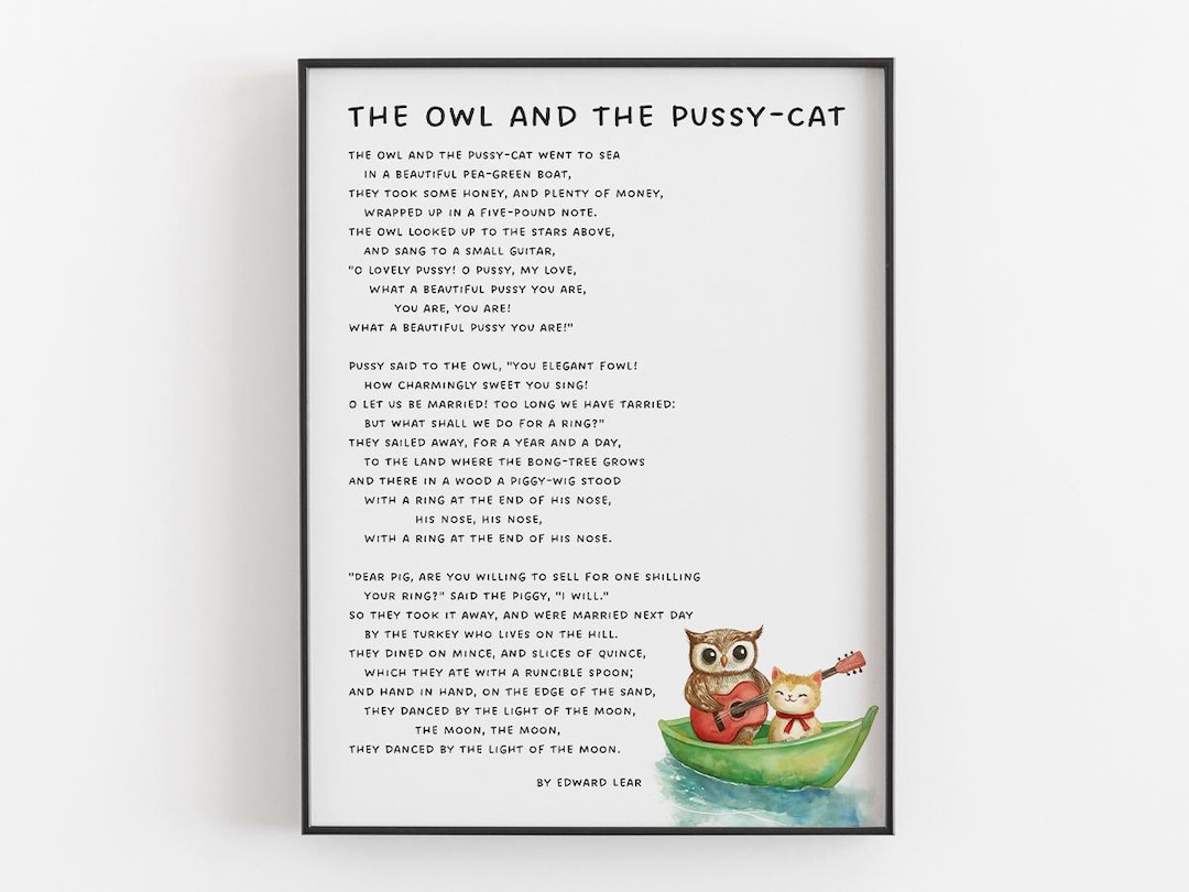 The Owl and the Pussycat Poem by Edward Lear Printable, Nursery Rhyme ...