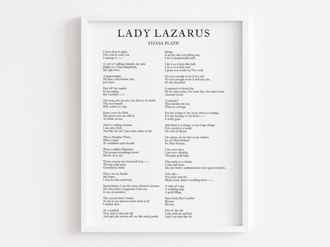 Lady Lazarus Poem - Sylvia Plath Printable, Digital Download, Literary ...