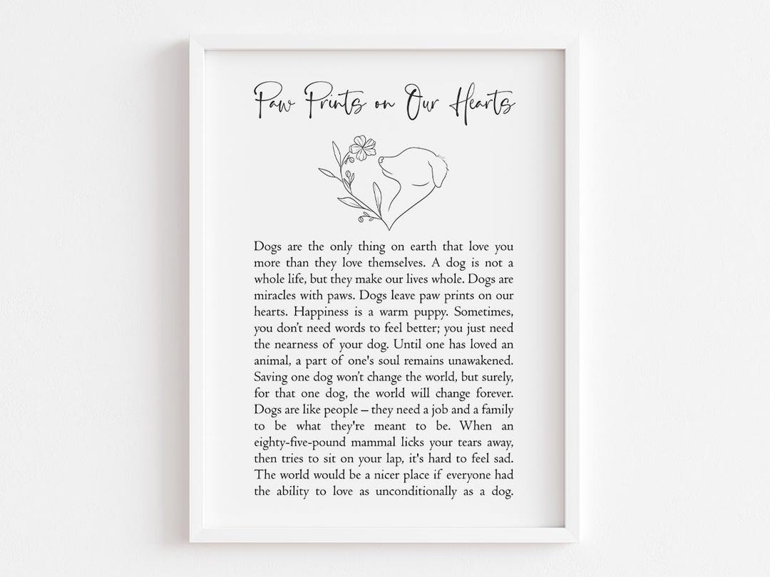 Dog's Love Quote Poem Printable, Tribute to Dogs Companion Wisdom Wall ...