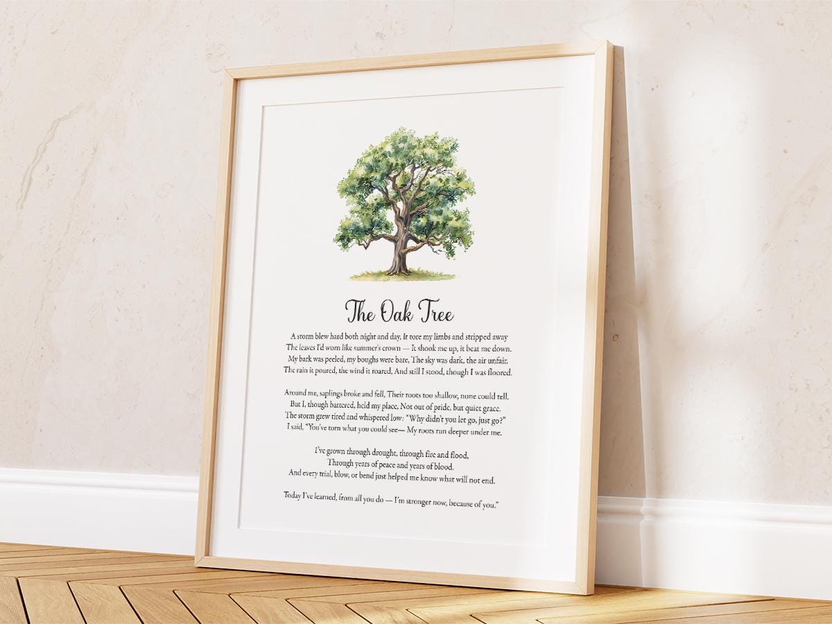The Oak Tree Poem Printable, Life of a Tree Poetry Wall Art, Digital ...