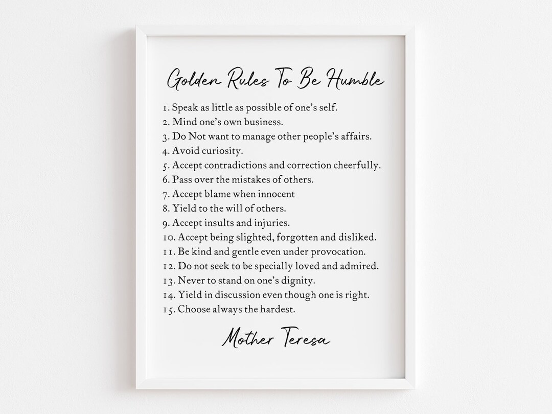 Rules for Humility by Mother Teresa Printable, Digital Download, Humble ...