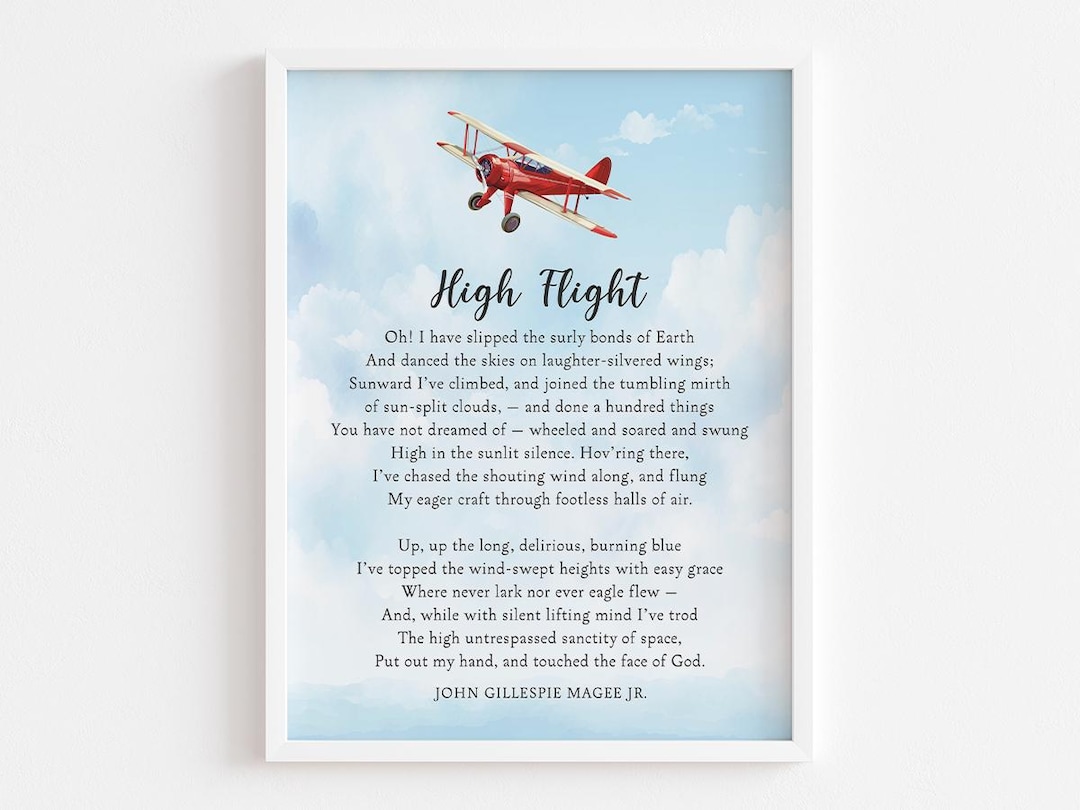 High Flight Poem by John Gillespie Magee Printable, Aviator Print ...