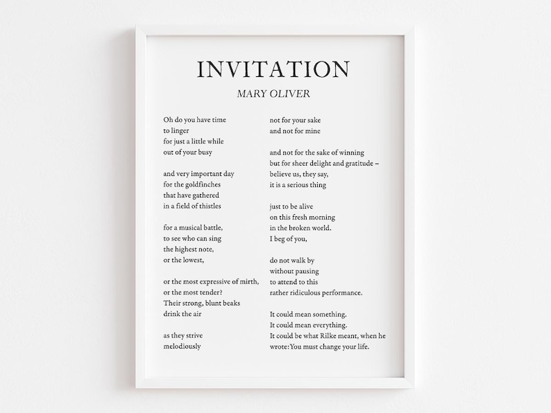 Invitation Poem by Mary Oliver Printable, Digital Download, Life ...