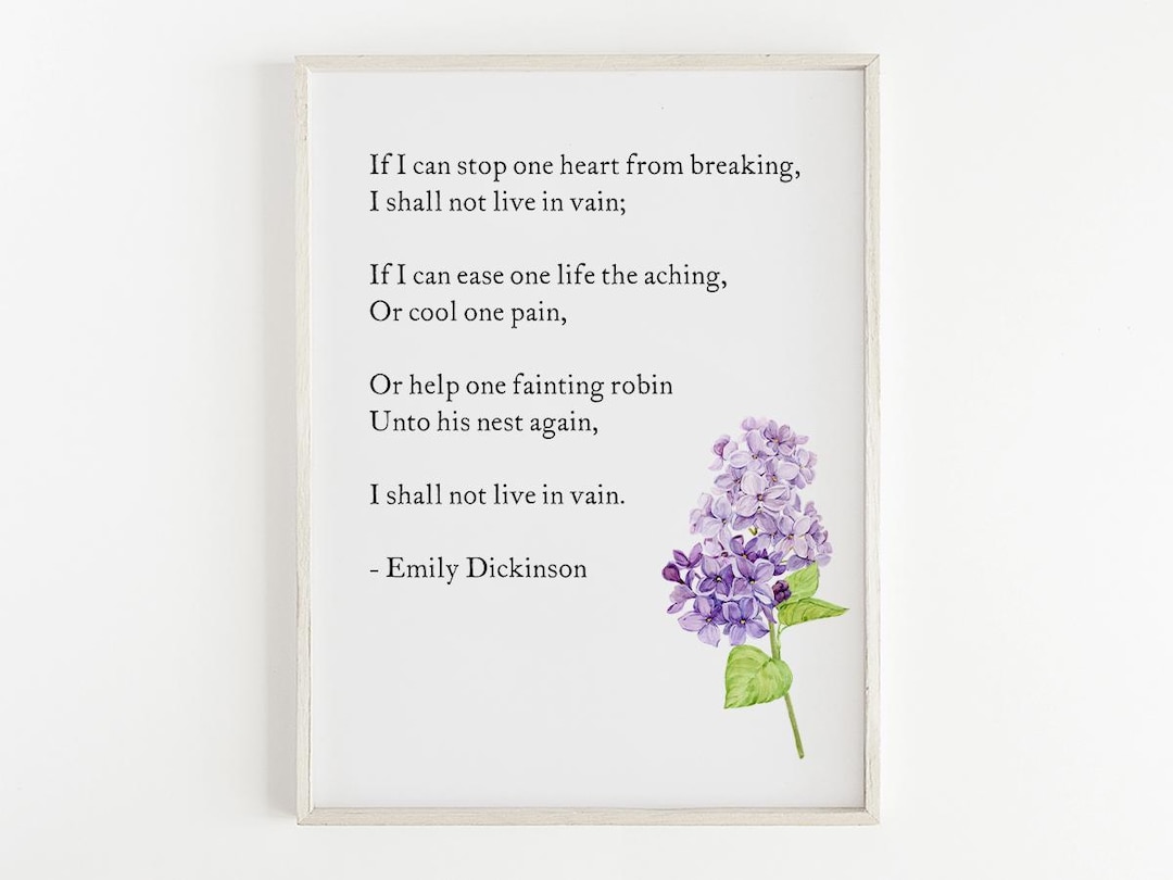 If I Can Stop One Heart Poem - Emily Dickinson Printable, Digital ...
