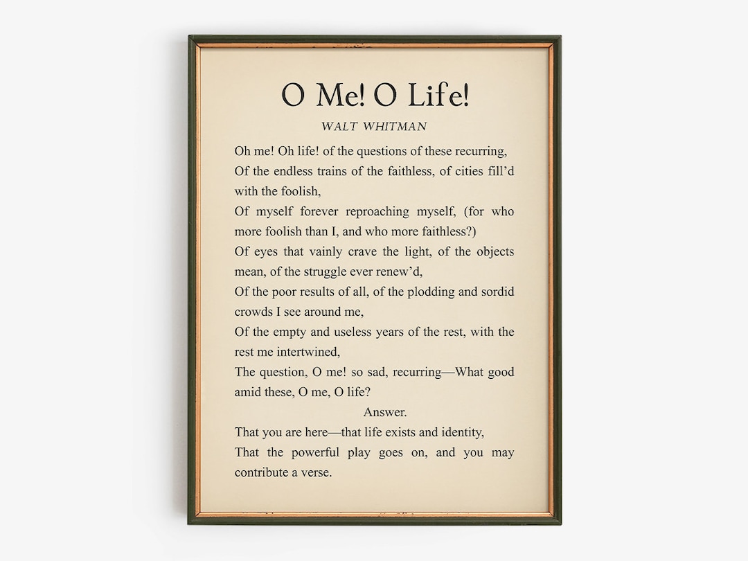O Me O Life Poem Quote Walt Whitman Printable, Digital Download ...