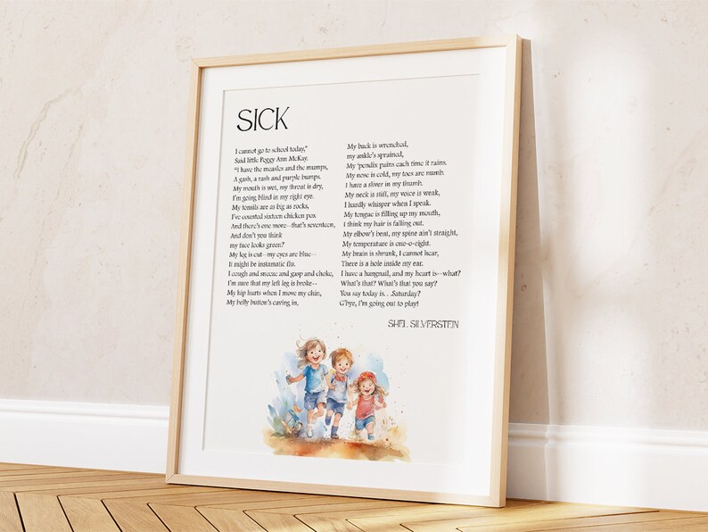 Sick Poem by Shel Silverstein Printable, Weekend Fun Digital Download ...