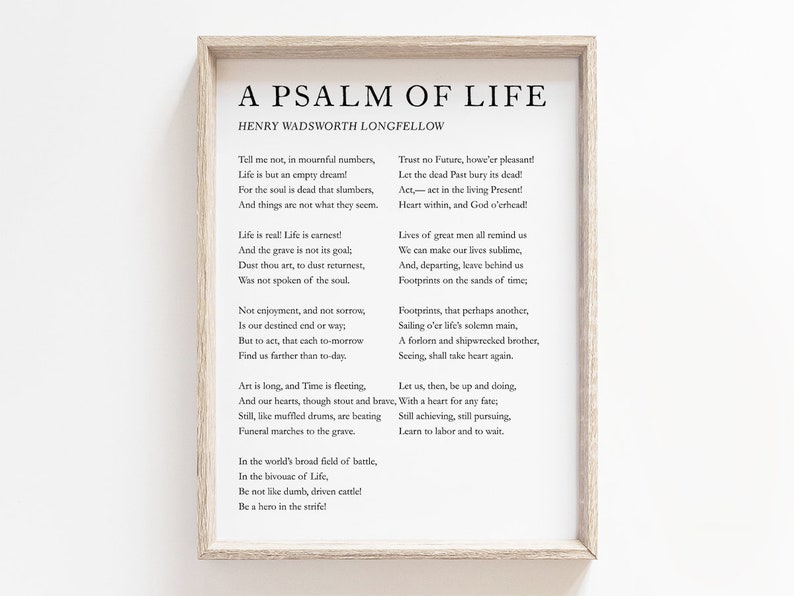 A Psalm of Life Poem Henry Wadsworth Longfellow Printable, Digital ...