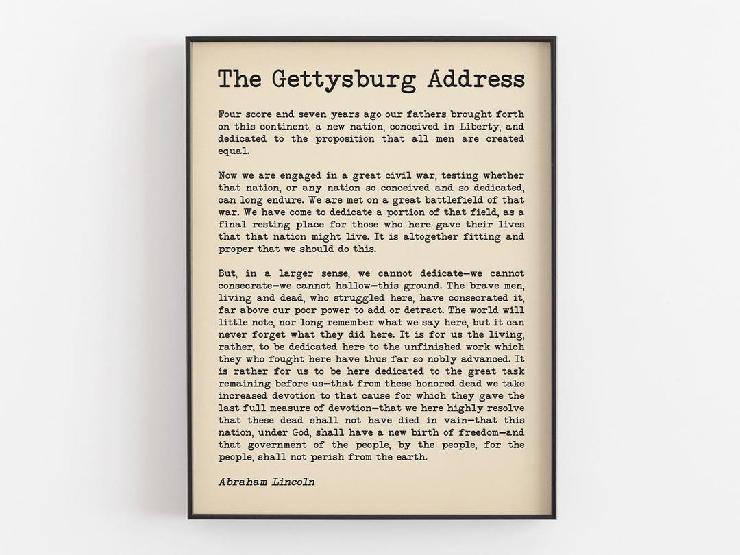 The Gettysburg Address Speech Quote by Abraham Lincoln Printable ...