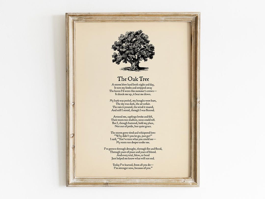 The Oak Tree Poem Printable, Tree Life Poetry Wall Art, Digital ...