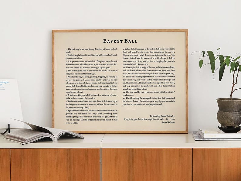 Basketball 13 Original Rules - James Naismith Printable, Digital ...