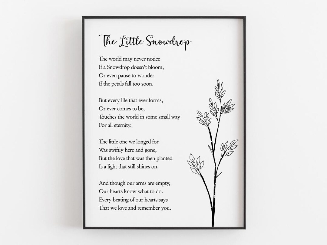 The Little Snowdrop Poem Printable, Miscarriage Art, Digital Download ...