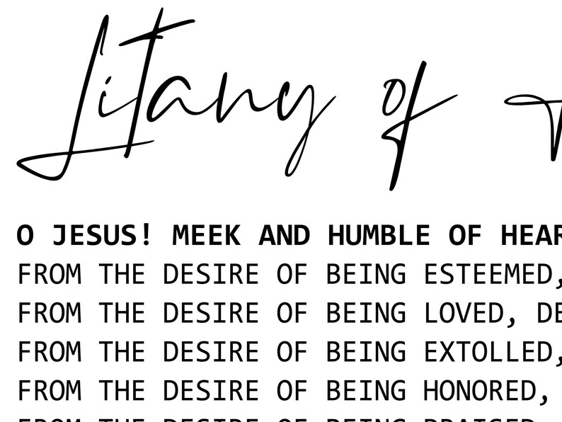 Litany of Humility Prayer Printable, Digital Download, Catholic Home ...