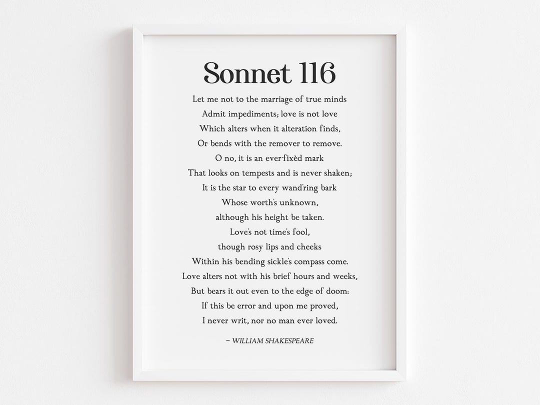 Sonnet 116 Poem Let Me Not to the Marriage of True Minds William ...