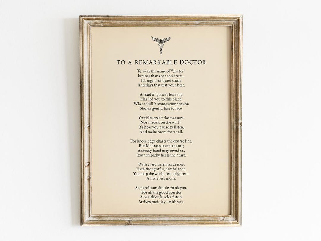 To a Remarkable Doctor Poem Printable, Digital Download, Vintage ...