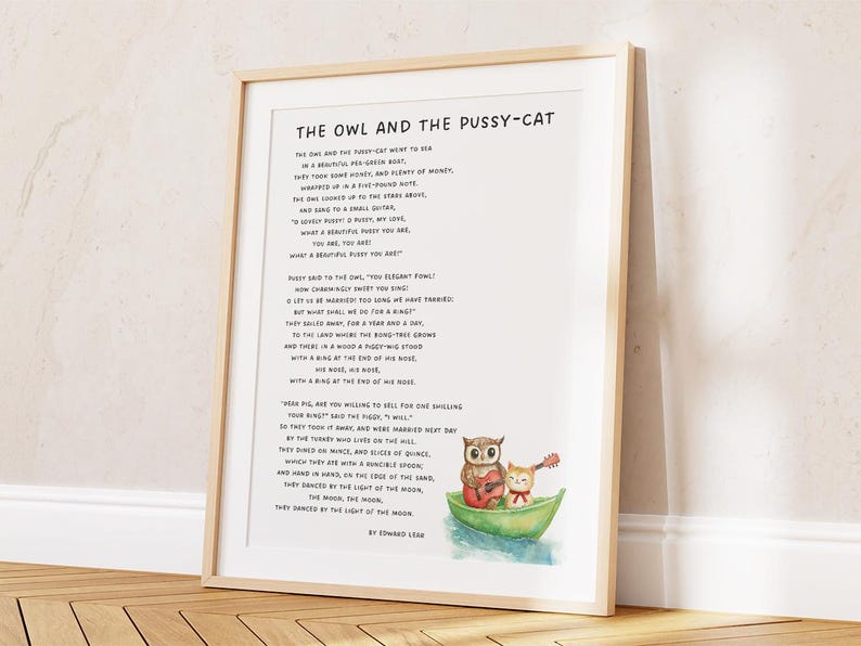 The Owl and the Pussycat Poem by Edward Lear Printable, Nursery Rhyme ...