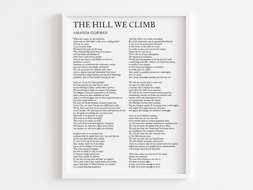 The Hill We Climb Poem by Amanda Gorman Printable, Anthem of Hope Print ...