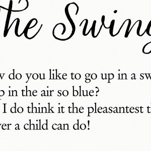 The Swing Poem by Robert Louis Stevenson Printable, Childhood Tree ...