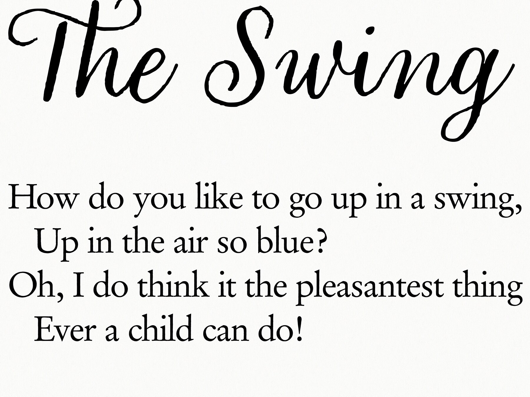 The Swing Poem by Robert Louis Stevenson Printable, Childhood Tree ...