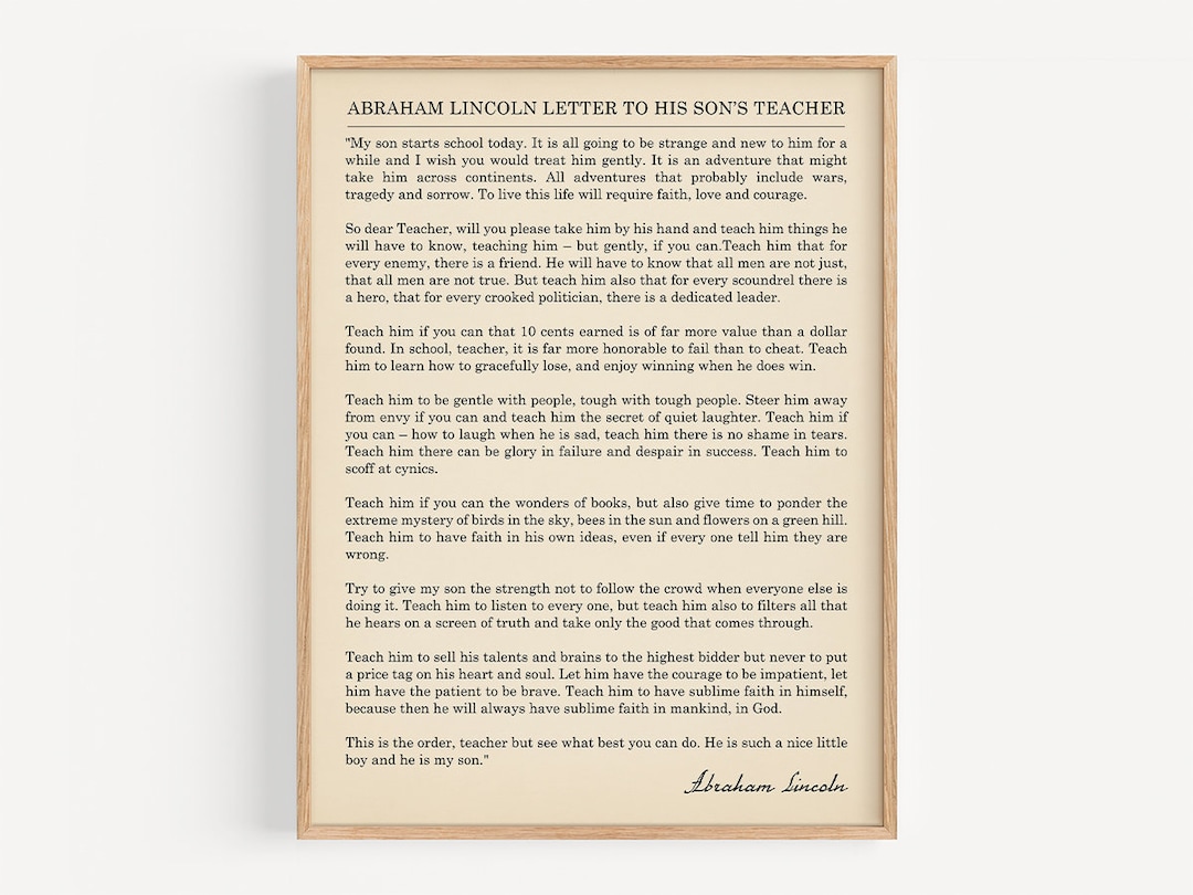 Abraham Lincoln Letter to His Sons Teacher Printable, Educator ...