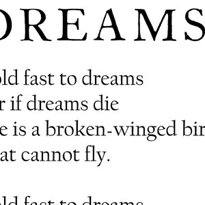 Dreams Poem by Langston Hughes Printable, Inspirational Poetry Wall Art ...