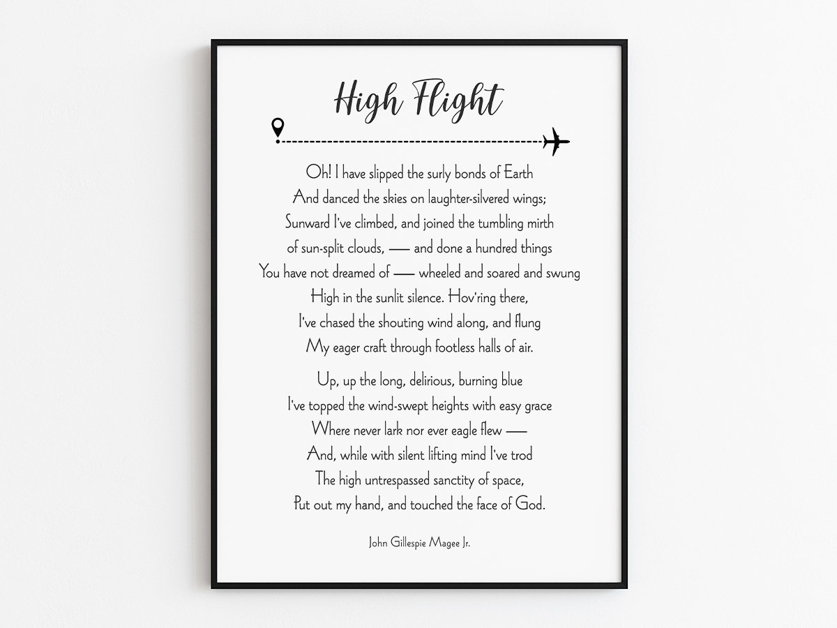 High Flight Poem by John Gillespie Magee Printable, Aviator Print ...